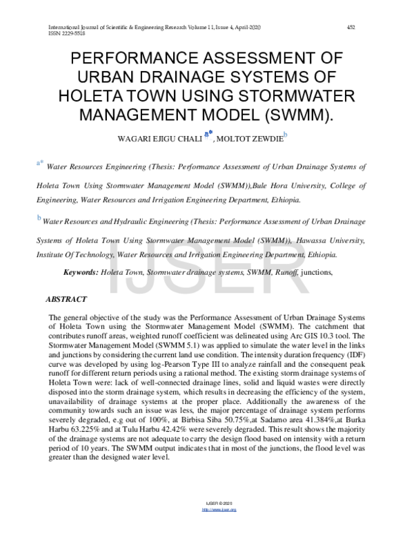 (PDF) Performance Assessment of Urban Drainage Systems of Holeta Town Using Stormwater ...