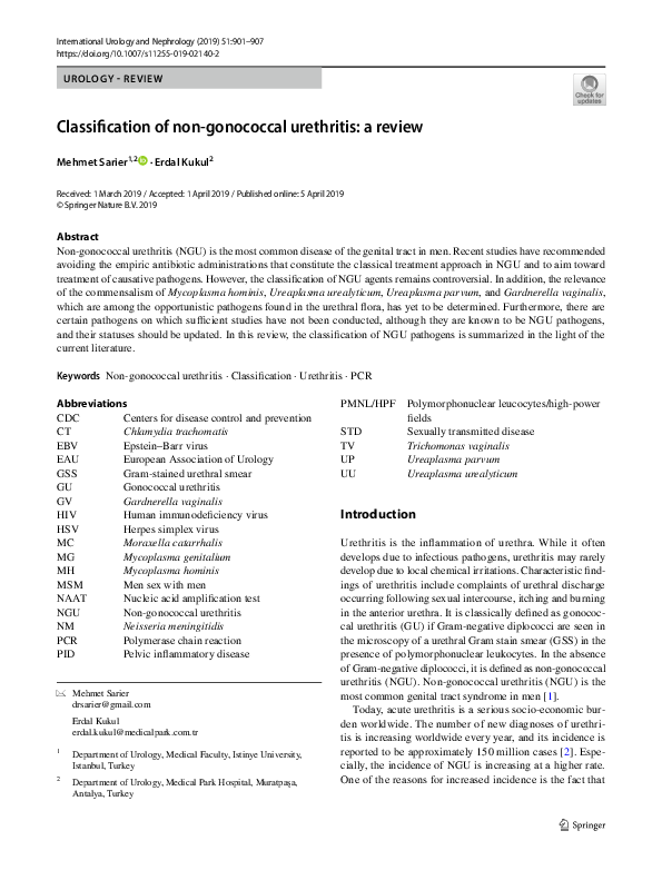 (PDF) Classification of non-gonococcal urethritis: a review | Dr.Mehmet ...