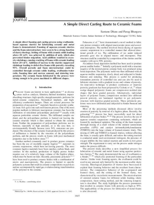 (PDF) A Simple Direct Casting Route to Ceramic Foams