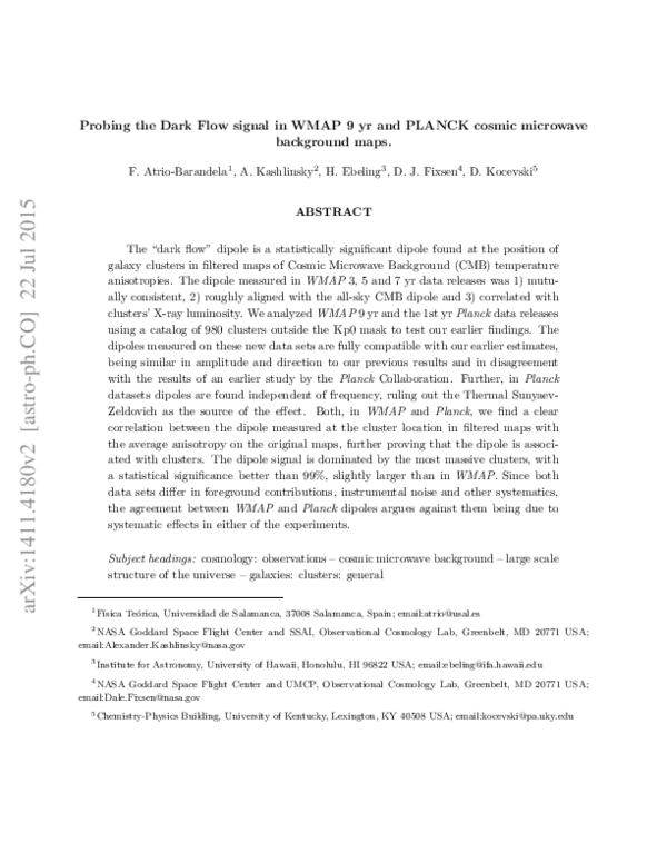 (PDF) Probing the Dark Flow Signal in Wmap 9 -Year and Planck Cosmic ...