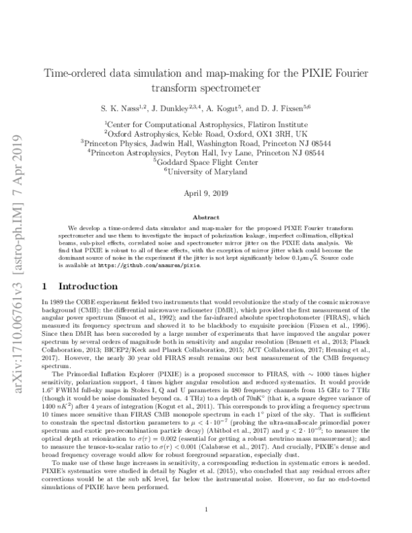 Pdf Time Ordered Data Simulation And Map Making For The Pixie Fourier