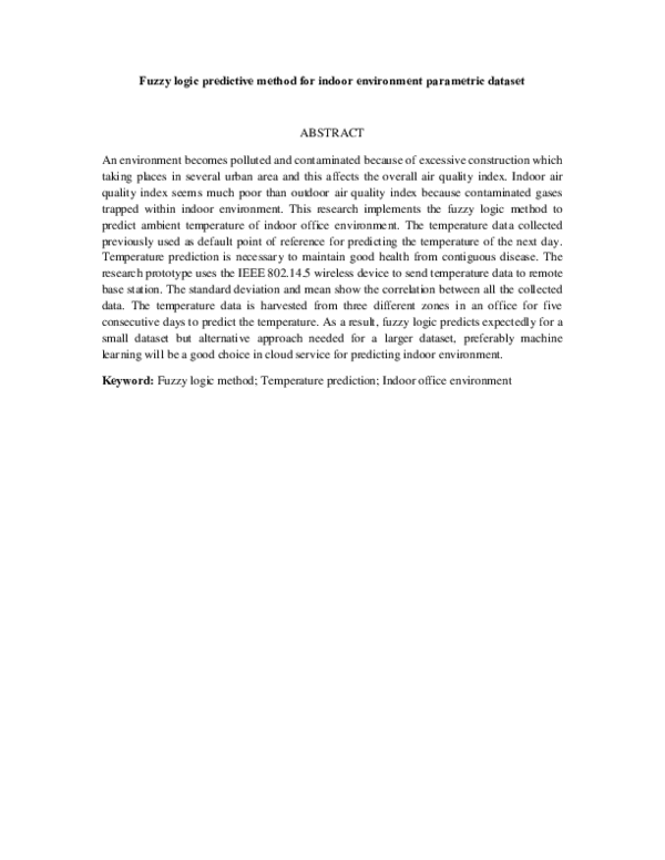 Pdf Fuzzy Logic Predictive Method For Indoor Environment Parametric