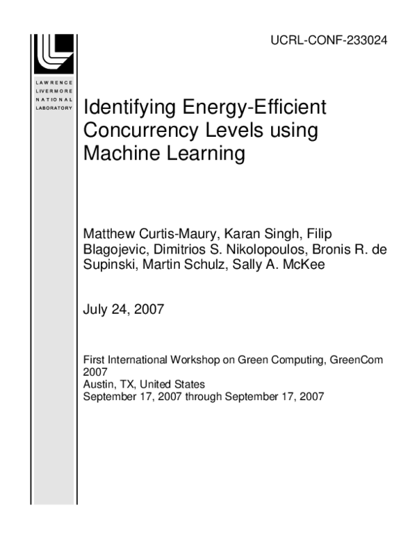 Pdf Identifying Energy Efficient Concurrency Levels Using Machine Learning