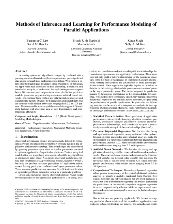 (PDF) Methods of Inference and Learning for Performance Modeling of Parallel Applications ...