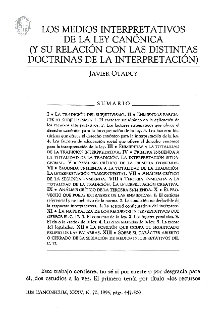 (PDF) Los medios interpretativos de la ley canónica (y su relación con ...
