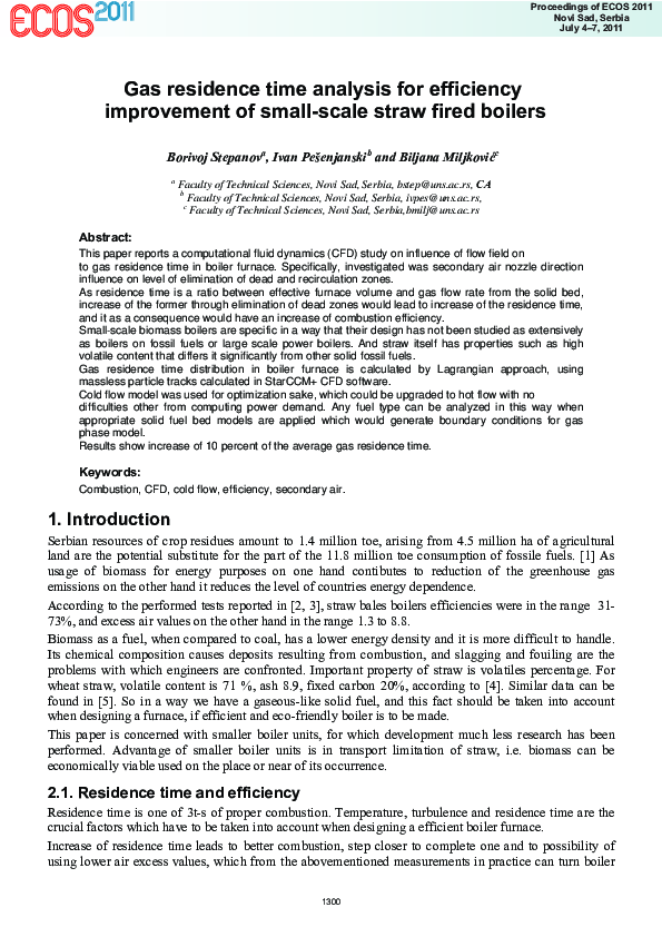 (PDF) Gas residence time analysis for efficiency improvement of small ...