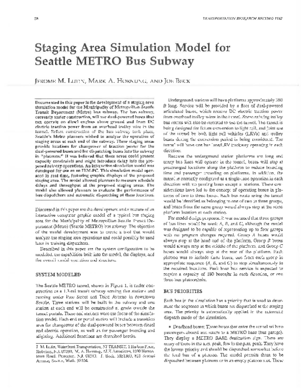 (PDF) Staging Area Simulation Model for Seattle Metro Bus Subway