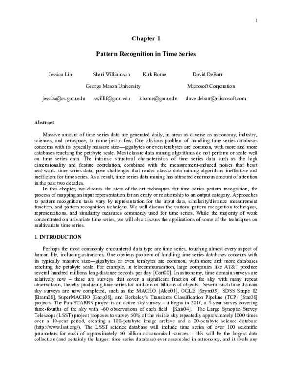 (PDF) 1 Chapter 1 Pattern Recognition in Time Series
