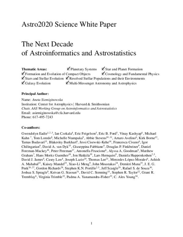 (PDF) Astro2020 Science White Paper: The Next Decade of Astroinformatics and Astrostatistics