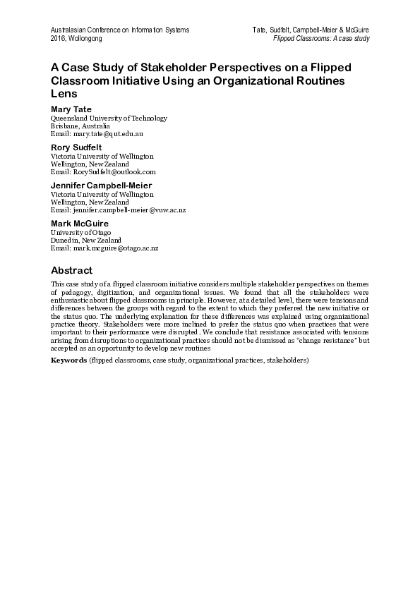 (PDF) A Case Study of Stakeholder Perspectives on a Flipped Classroom ...