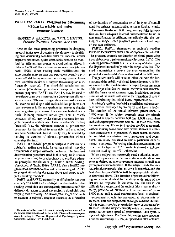 (PDF) PART1 and PART2: Programs for determining reading thresholds and ...