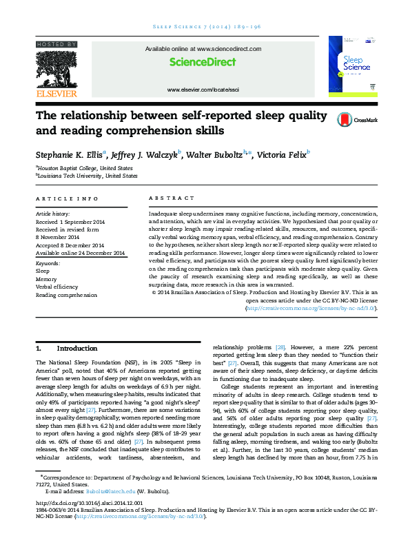 (PDF) The relationship between self-reported sleep quality and reading comprehension skills