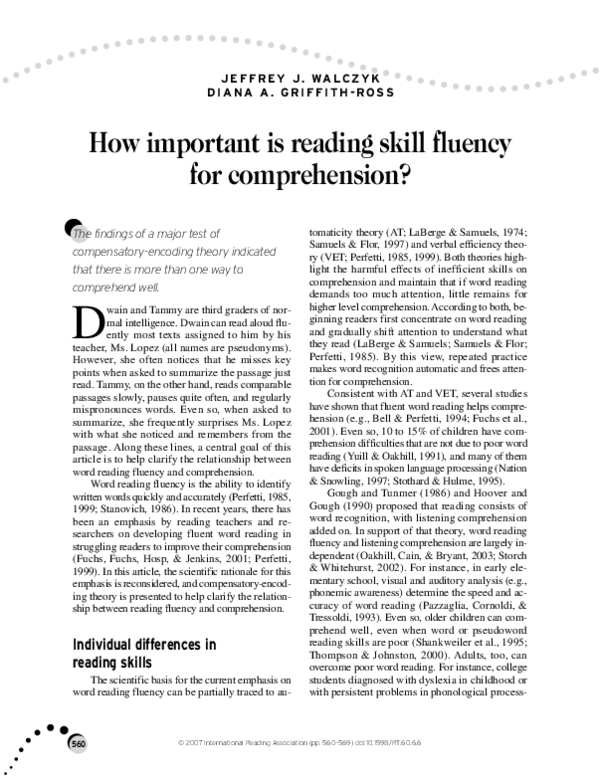 (PDF) How Important Is Reading Skill Fluency for Comprehension?