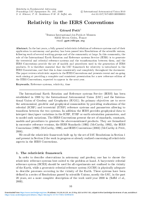 (PDF) Relativity in the IERS Conventions