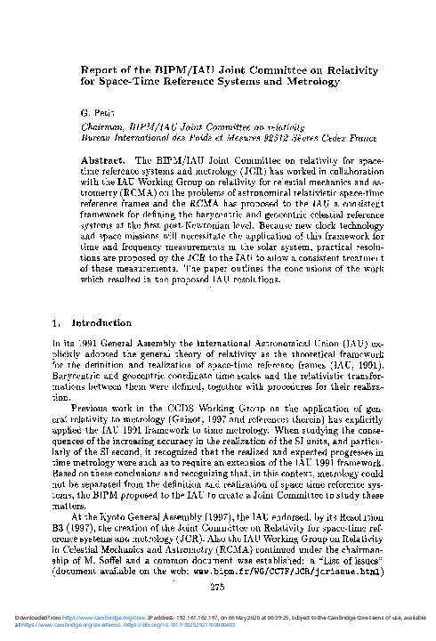 (PDF) Report of the BIPM/IAU Joint Committee on relativity for space ...