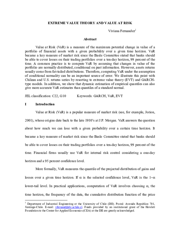 (PDF) Extreme Value Theory and Value at Risk