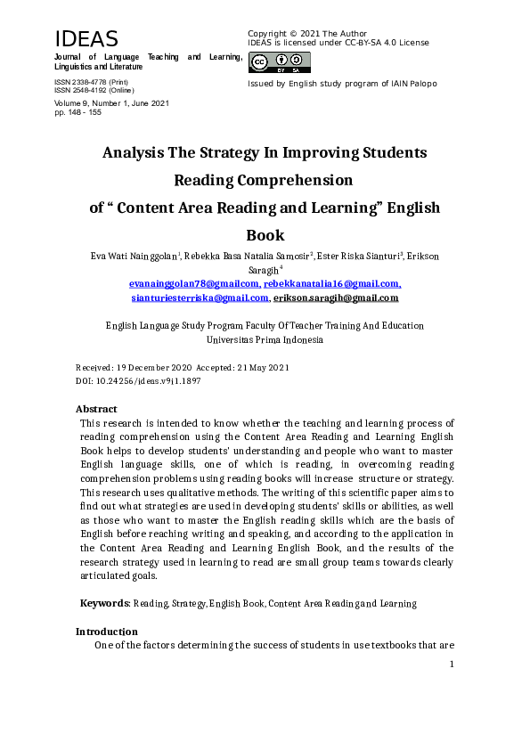 (PDF) Analysis The Strategy In Improving Students Reading Comprehension ...