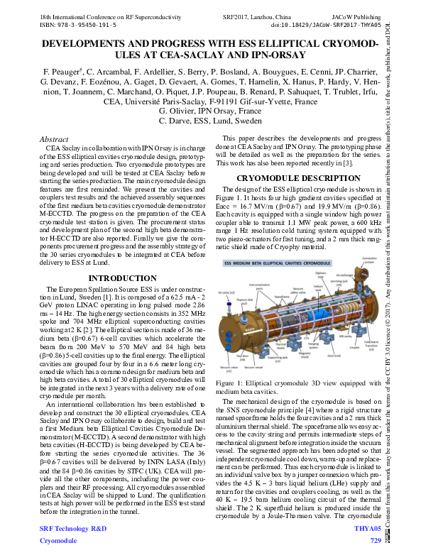 (PDF) Developments and Progress with ESS Elliptical Cryomodules at CEA ...