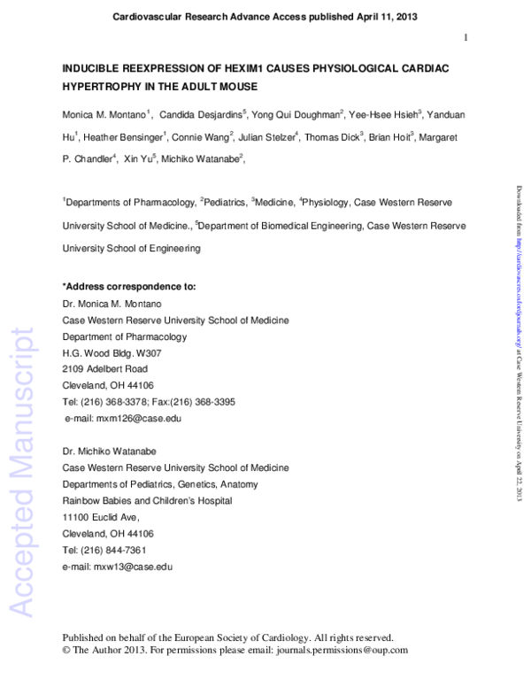 (PDF) Inducible re-expression of HEXIM1 causes physiological cardiac ...
