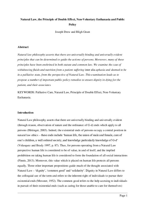 (PDF) Natural Law, the Principle of Double Effect, Non-Voluntary ...