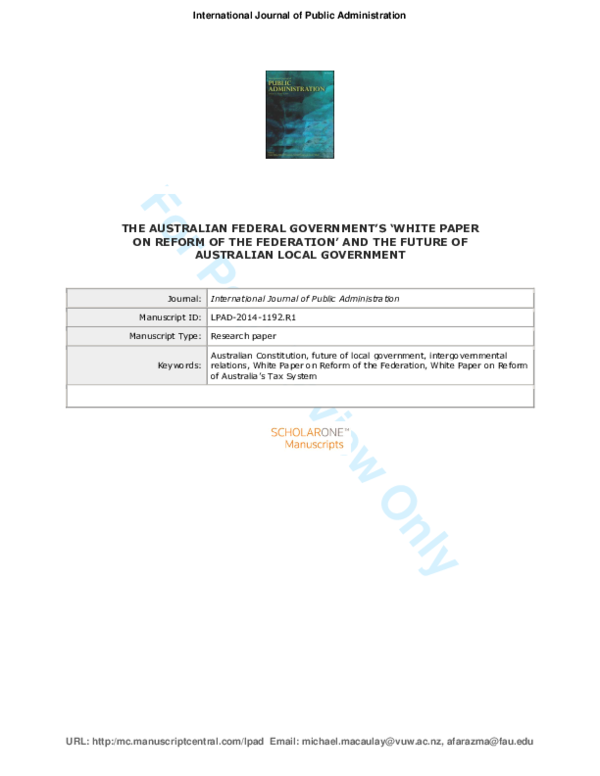 (PDF) The Australian Government’s “White Paper on Reform of the ...