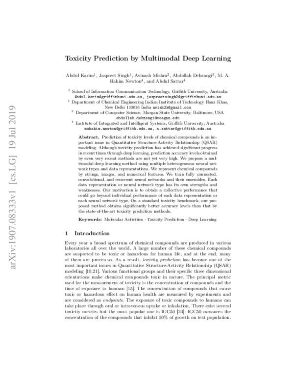 Pdf Toxicity Prediction By Multimodal Deep Learning