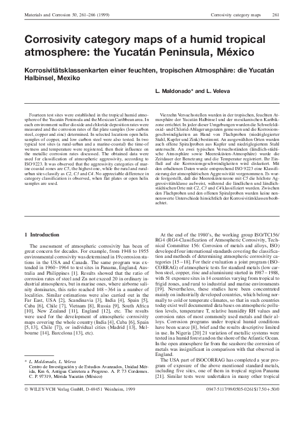 (PDF) Corrosivity category maps of a humid tropical atmosphere: the ...