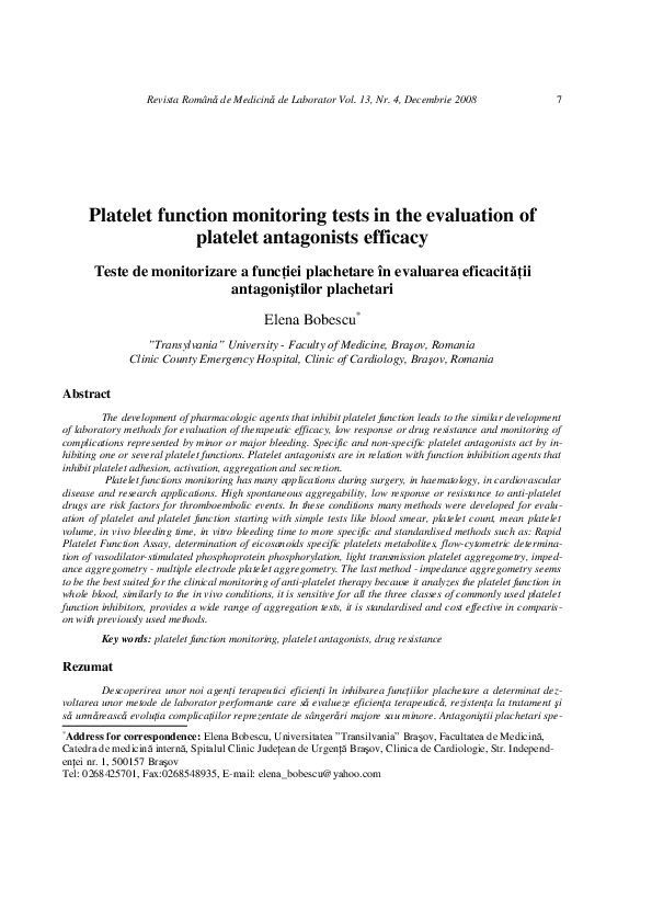 (PDF) Platelet function monitoring tests in the evaluation of platelet ...