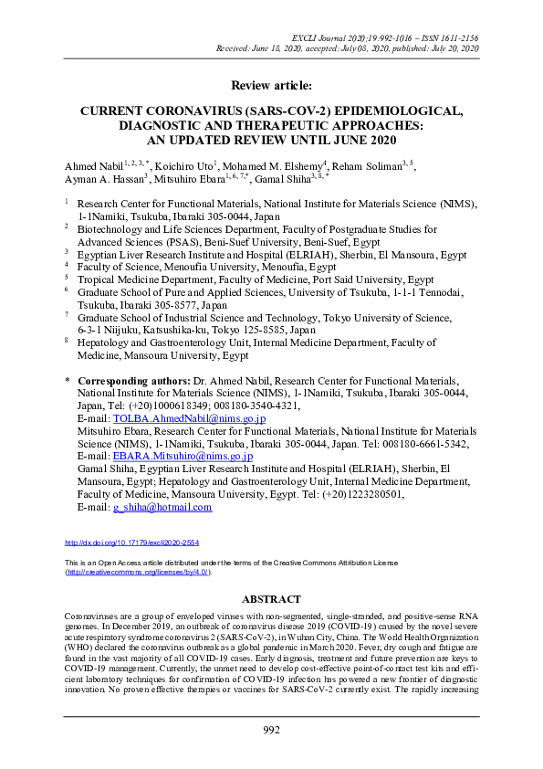 (PDF) Current coronavirus (SARS-CoV-2) epidemiological, diagnostic and ...