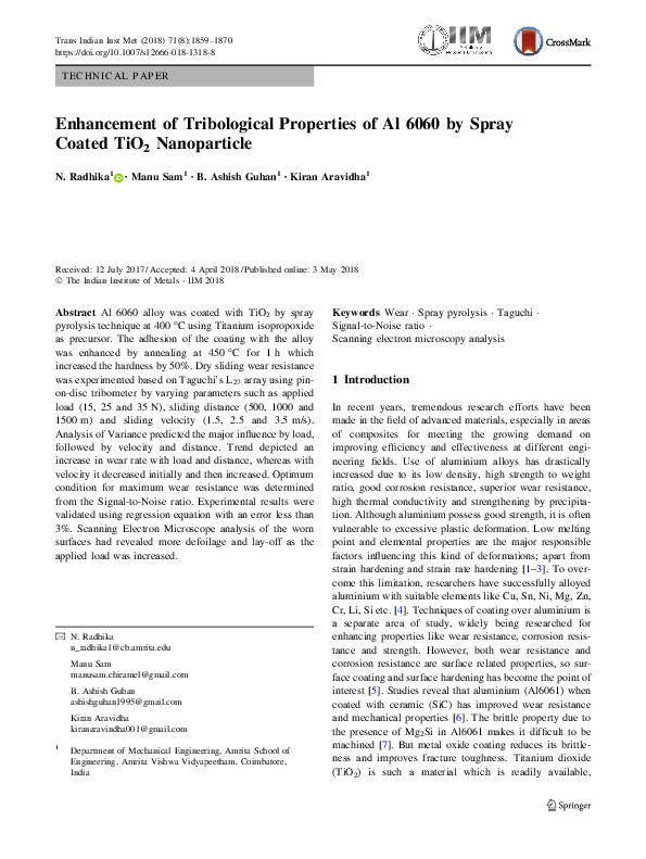 (PDF) Enhancement of Tribological Properties of Al 6060 by Spray Coated ...