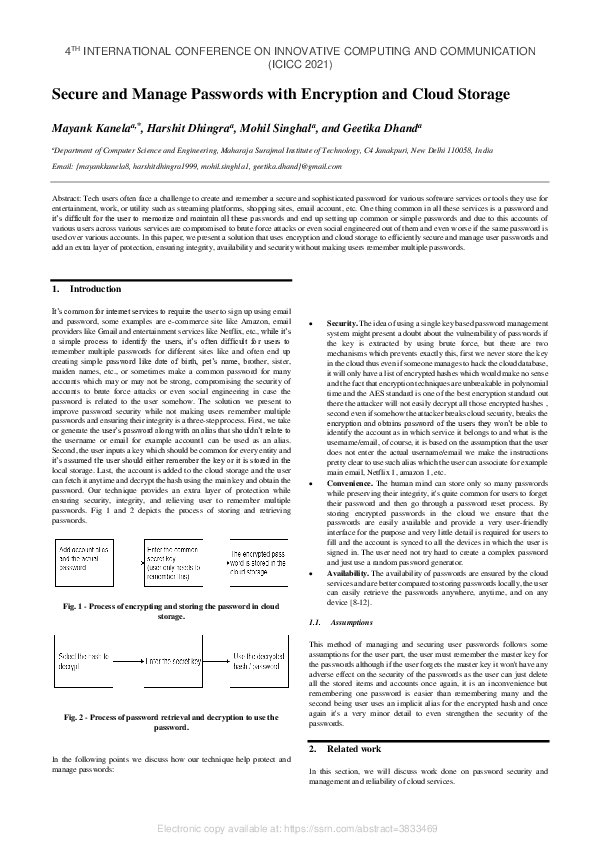 (PDF) Secure and Manage Passwords with Encryption and Cloud Storage