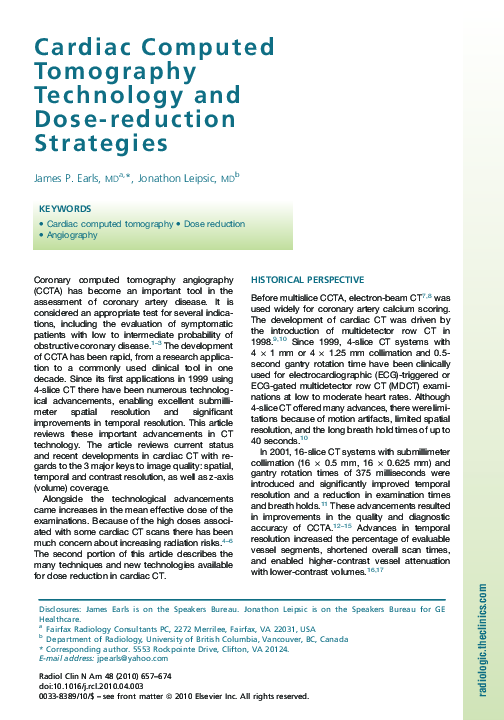 (PDF) Cardiac Computed Tomography Technology and Dose-reduction Strategies