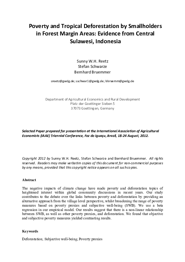 (PDF) Poverty and Tropical Deforestation by Smallholders in Forest ...
