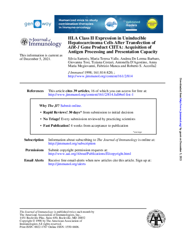 (PDF) Antigen Processing and Presentation Capacity Gene Product CIITA ...