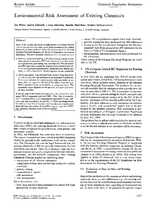 (PDF) Environmental risk assessment of existing chemicals