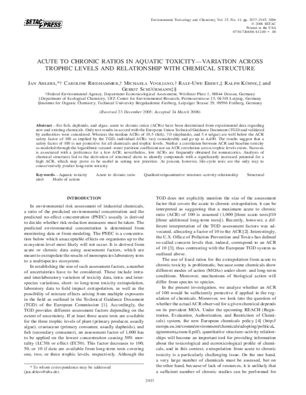 (PDF) Acute to Chronic Ratios in Aquatic Toxicity—Variation Across ...