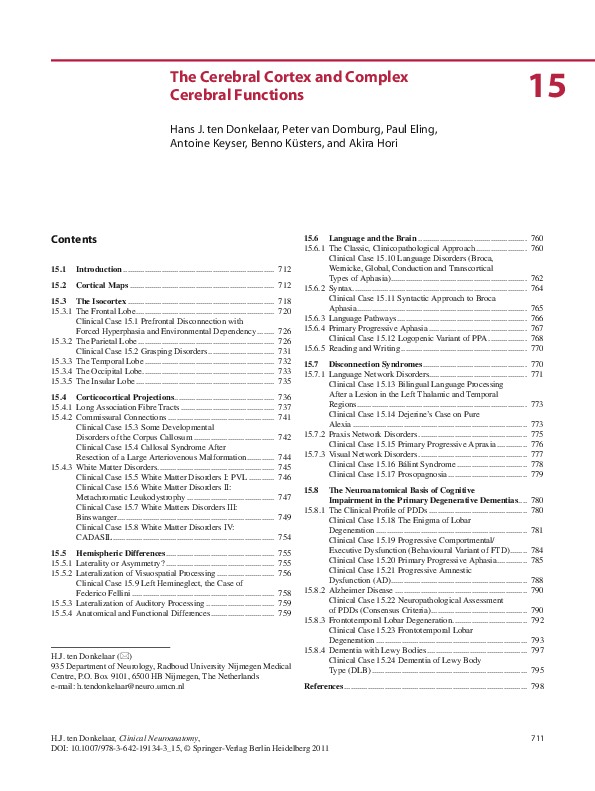 (PDF) The Cerebral Cortex and Complex Cerebral Functions | Hans J. ten ...