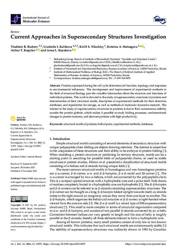 (PDF) Current Approaches in Supersecondary Structures Investigation