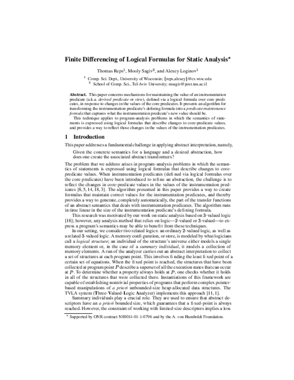 (PDF) Finite differencing of logical formulas for static analysis