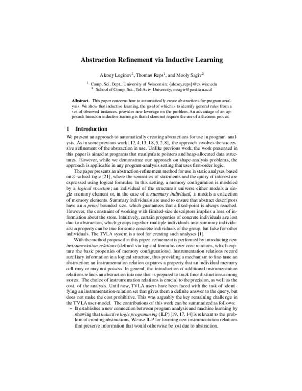 Pdf Abstraction Refinement Via Inductive Learning A Loginov