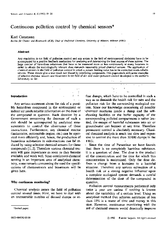 (PDF) Continuous pollution control by chemical sensors