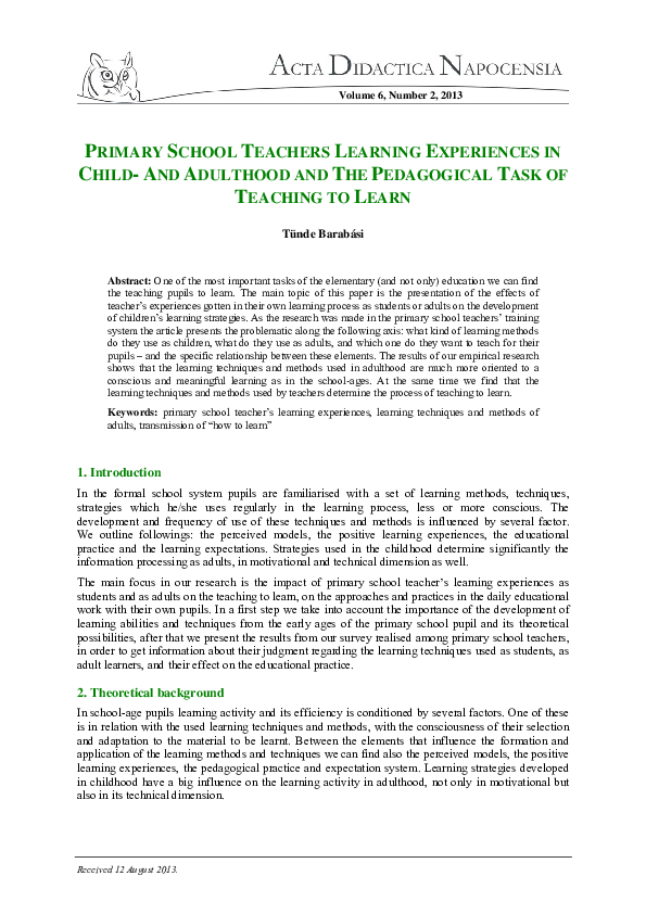 (PDF) Primary School Teachers Learning Experiences in Child- and ...