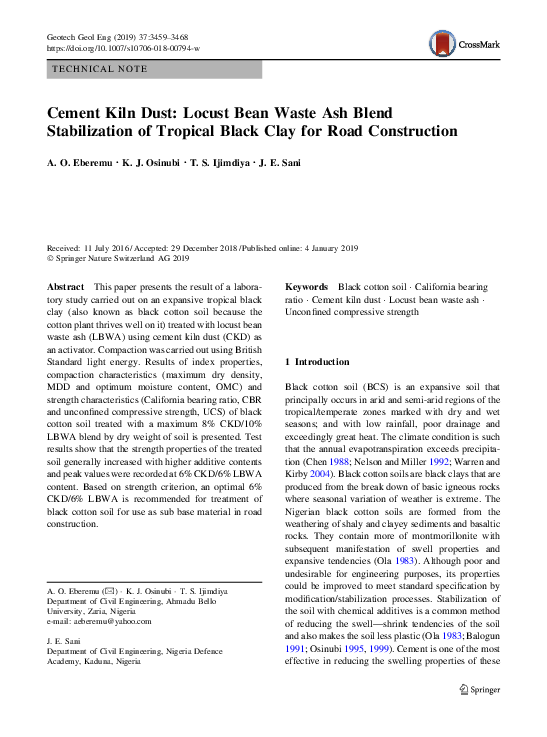 (PDF) Cement Kiln Dust: Locust Bean Waste Ash Blend Stabilization of ...