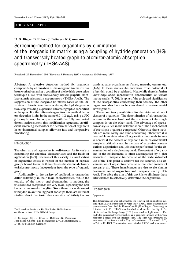 (PDF) Screening-method for organotins by elimination of the inorganic ...