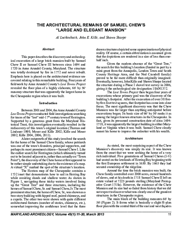 (PDF) The Architectural Remains of Samuel Chew ’ S “ Large and Elegant ...