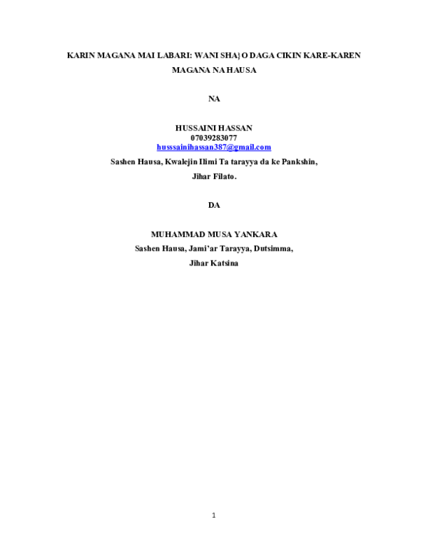 (DOC) Karin Magana mai Labari