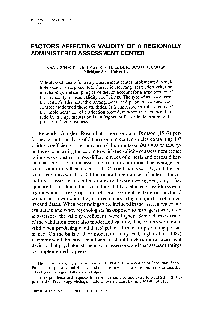 (PDF) Factors Affecting Validity of a Regionally Administered Assessment Center