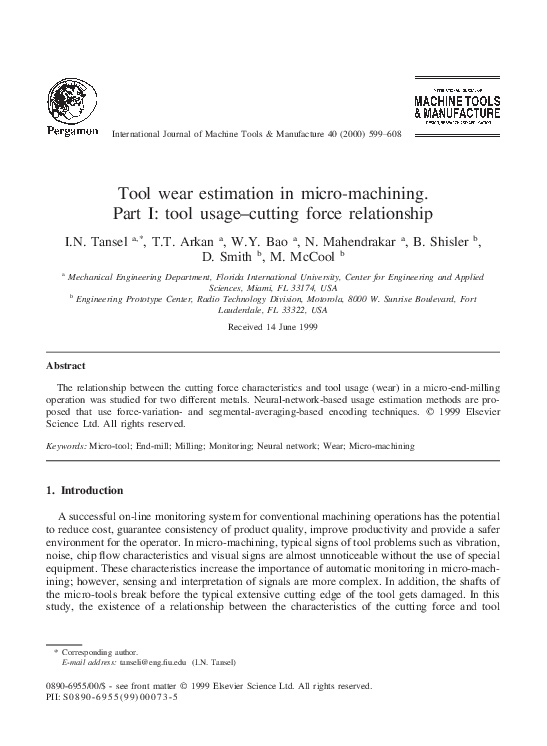 Pdf Tool Wear Estimation In Micro Machining