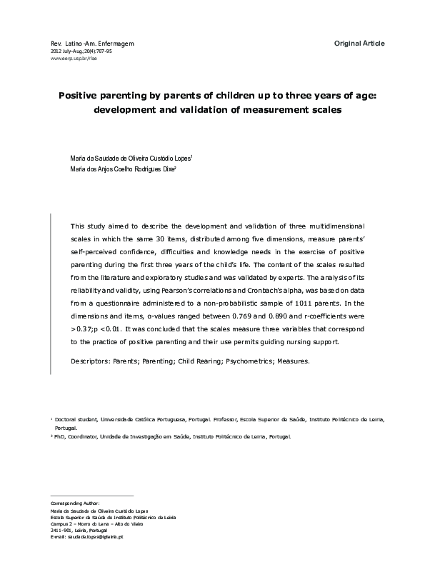 (PDF) Positive parenting by parents of children up to three years of age: development and ...