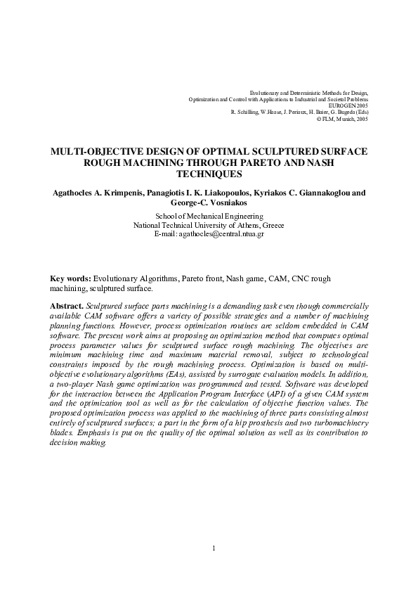 Pdf Multi Objective Design Of Optimal Sculptured Surface Rough